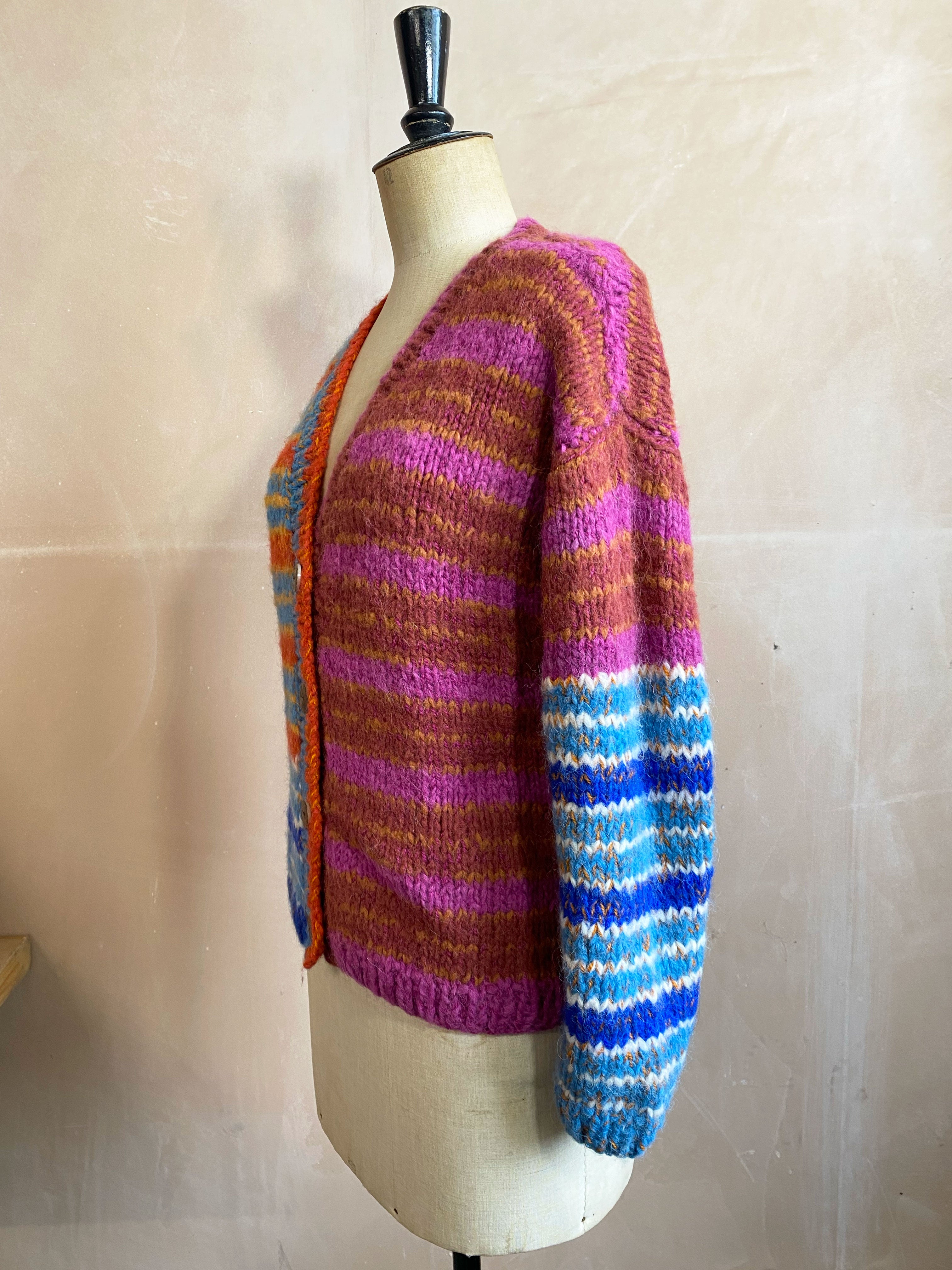 Striped Alpaca Cardigan in Baked Red – Amano Knitwear