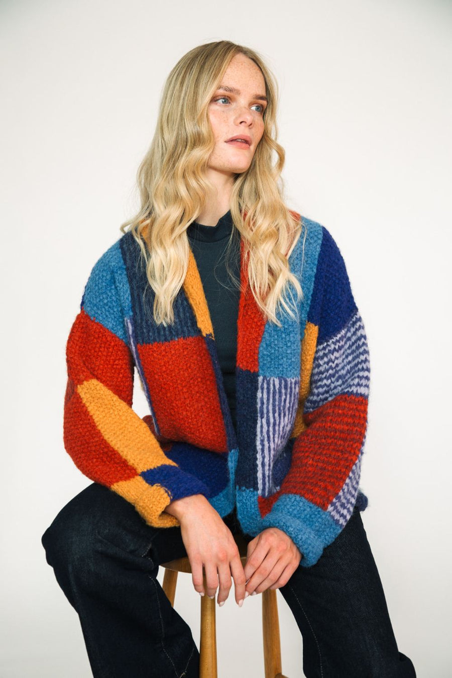 Patchwork Alpaca Jacket in Cosmic Blue – Amano Knitwear